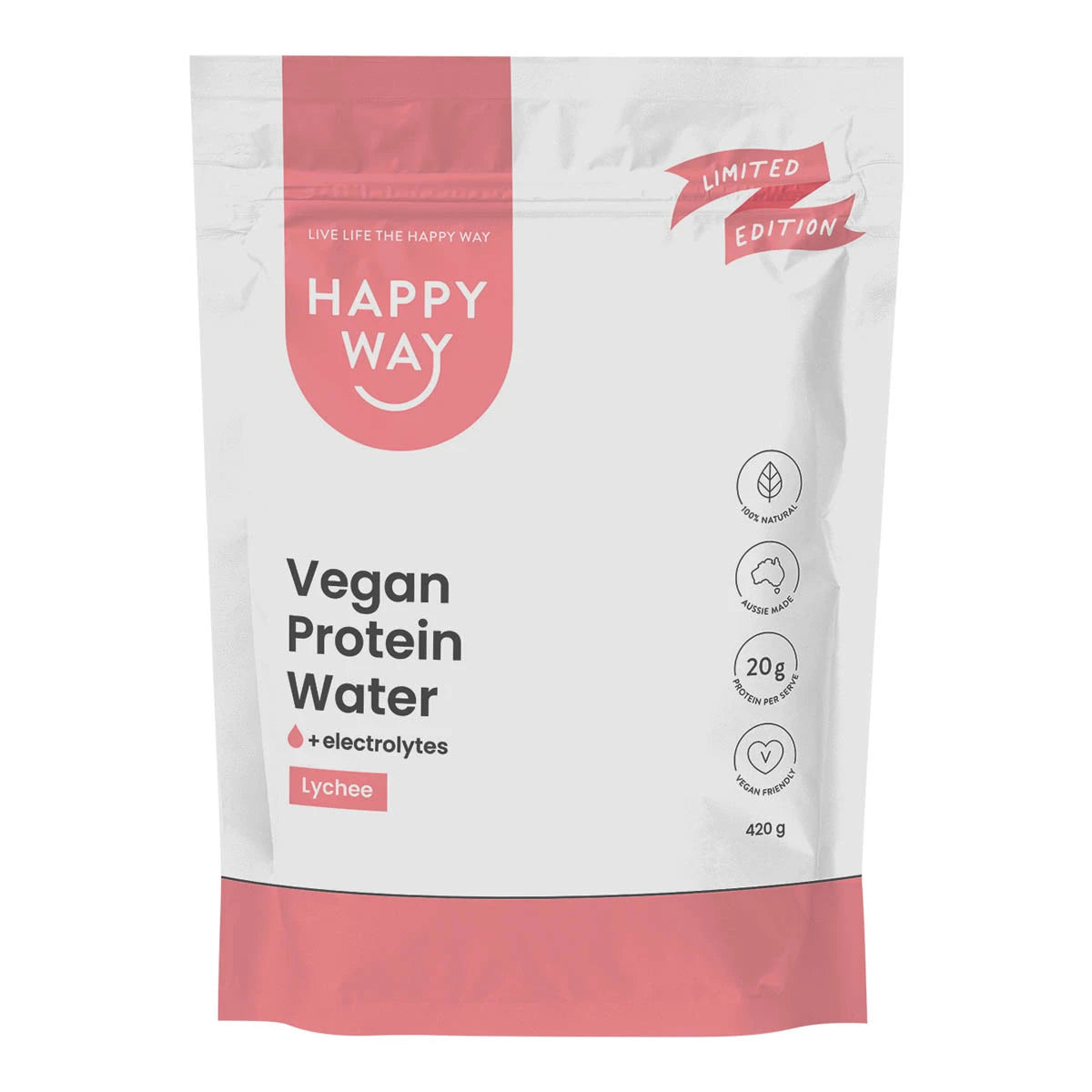 Happy Way Vegan Protein Water + Electrolytes Lychee | Nourished Life AU